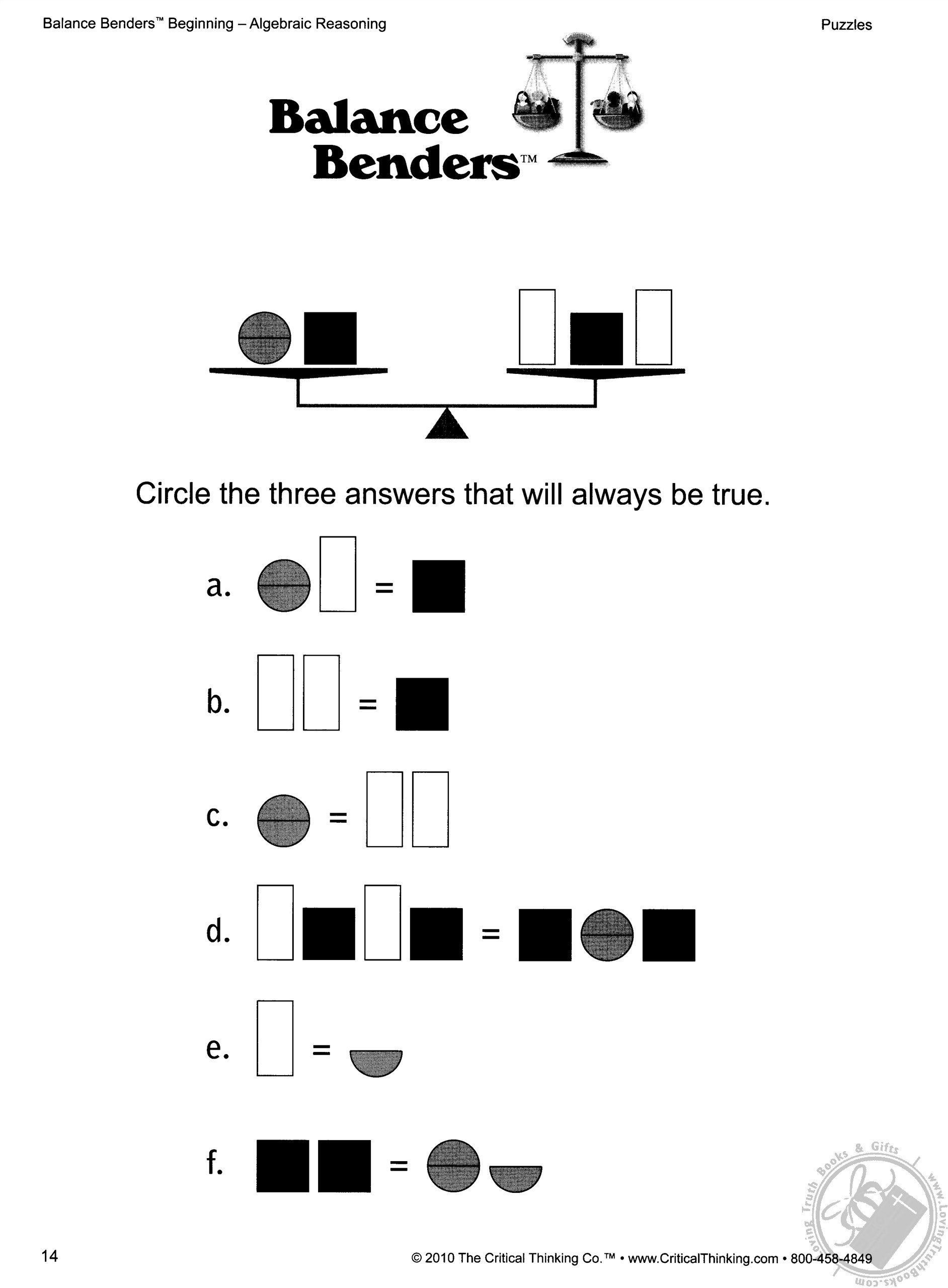 Balance Benders Beginning Level: Logic and Algebraic Reasoning Puzzles ...