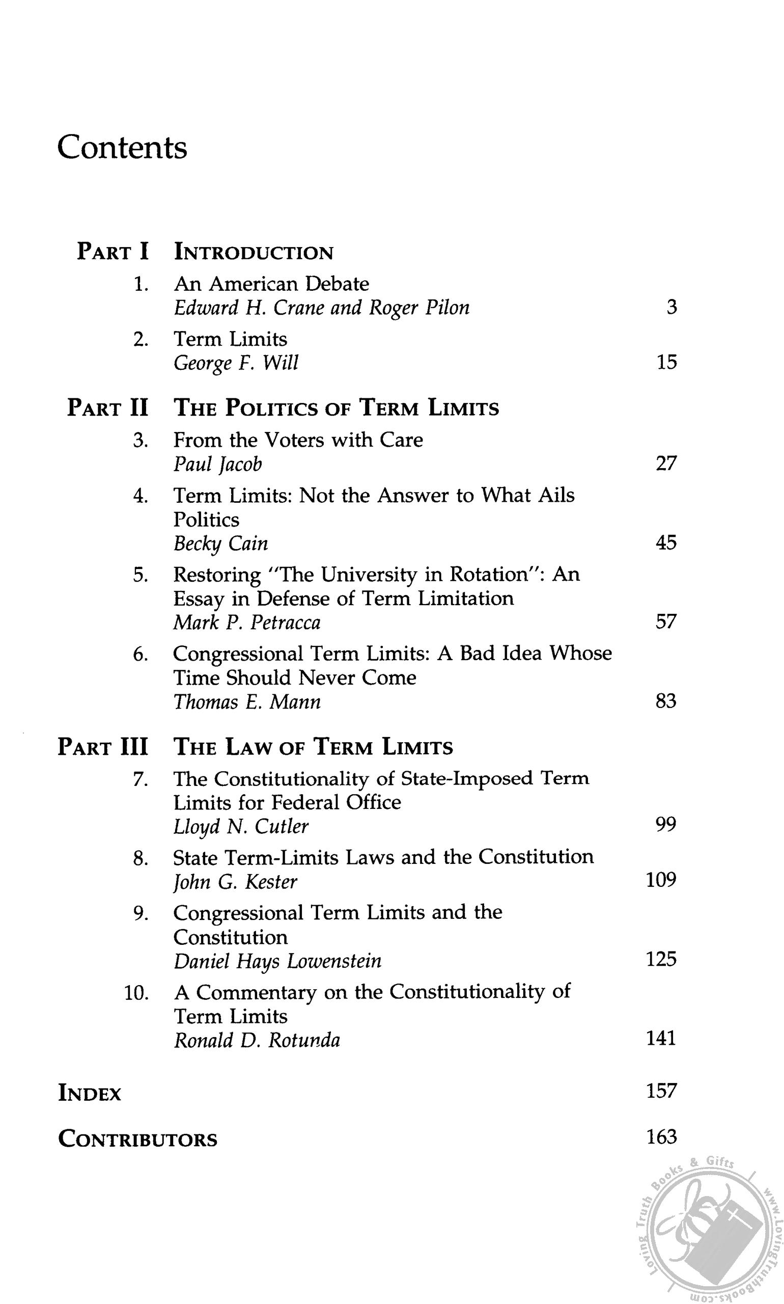 The Politics and Law of Term Limits by Roger Pilon (Editor), Edward H ...