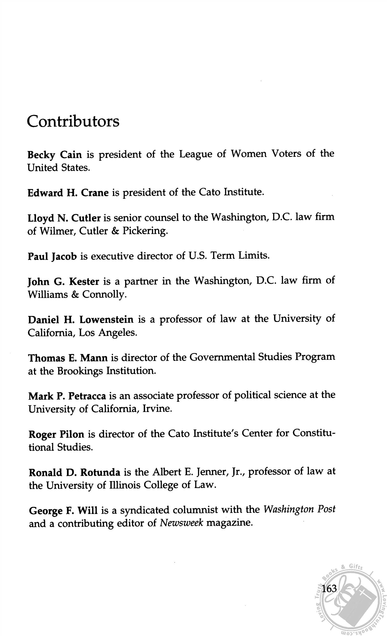 The Politics and Law of Term Limits by Roger Pilon (Editor), Edward H ...