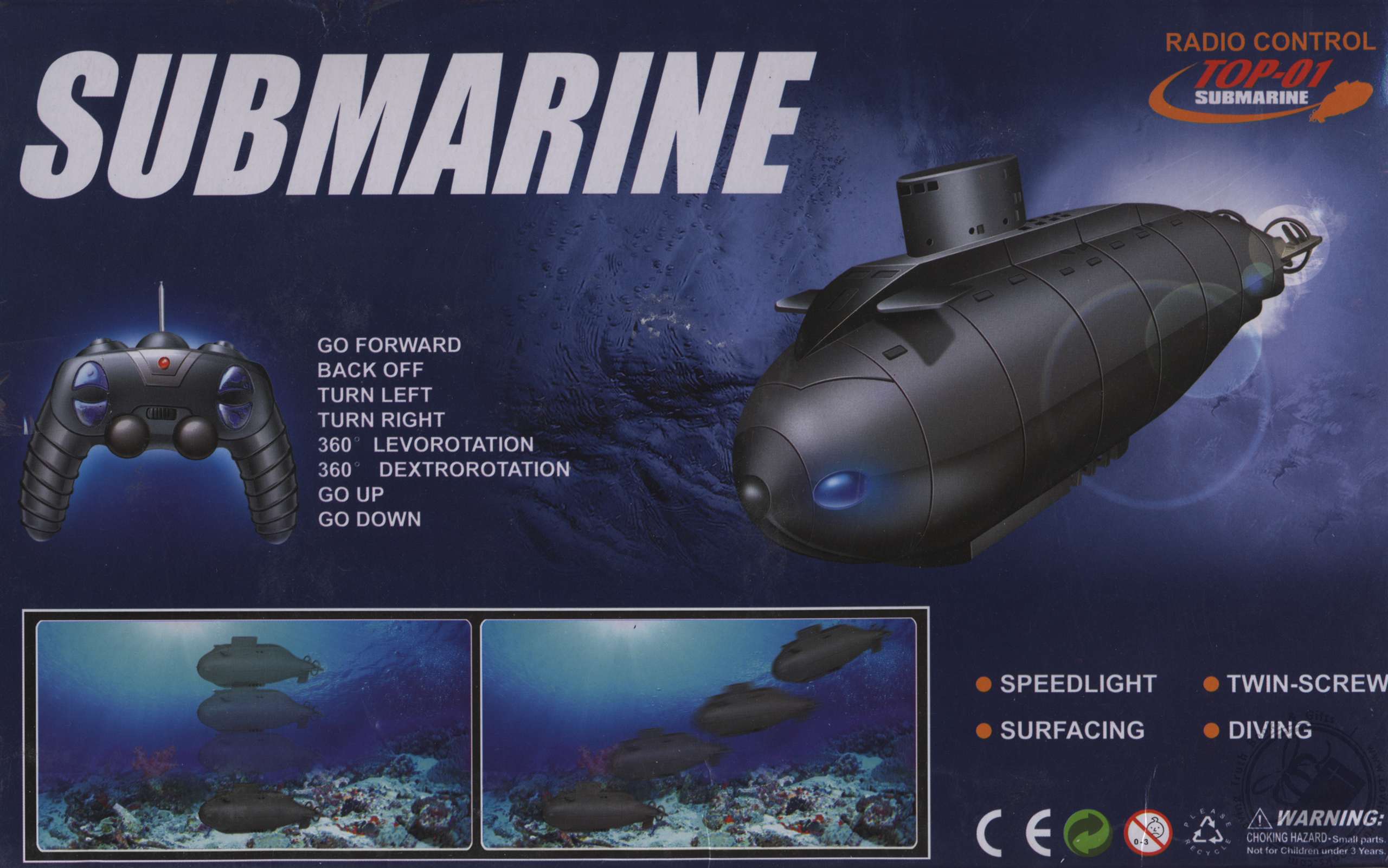 Rechargeable Radio Control Submarine with Blue LED Speed Lights (RC ...