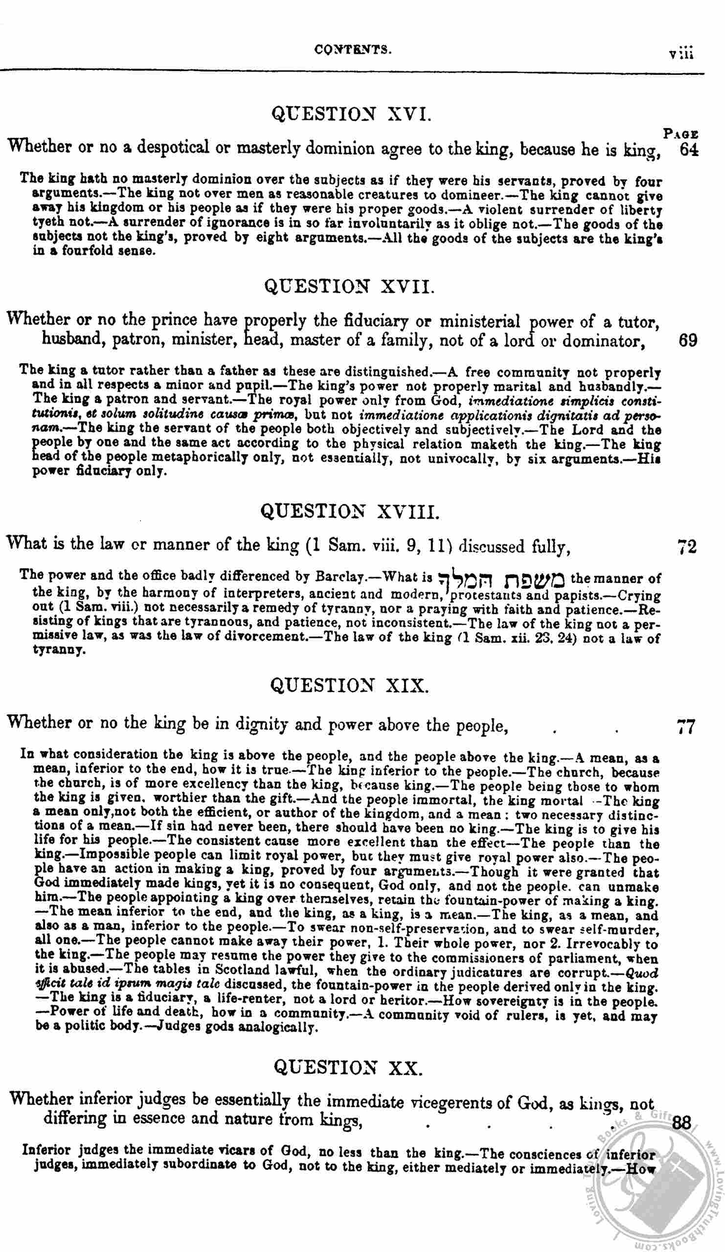 Lex, Rex or The Law and the Prince by Rev. Samuel Rutherford (First ...