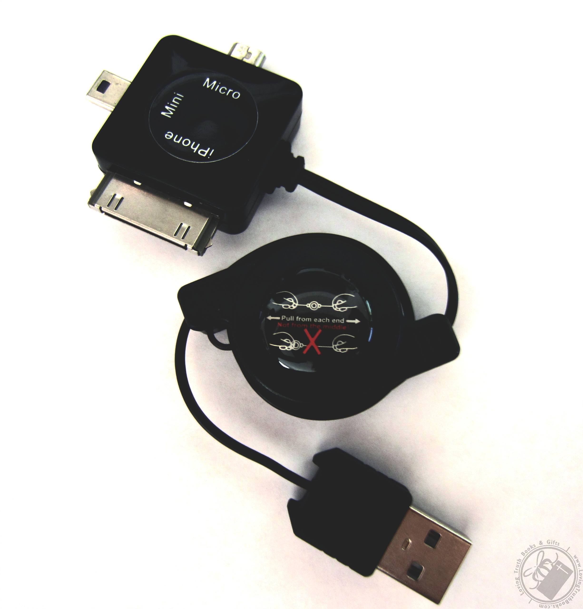 3-in-1 USB 2.0 Retractable Charging / Sync Cable with: 30-Pin Connector ...