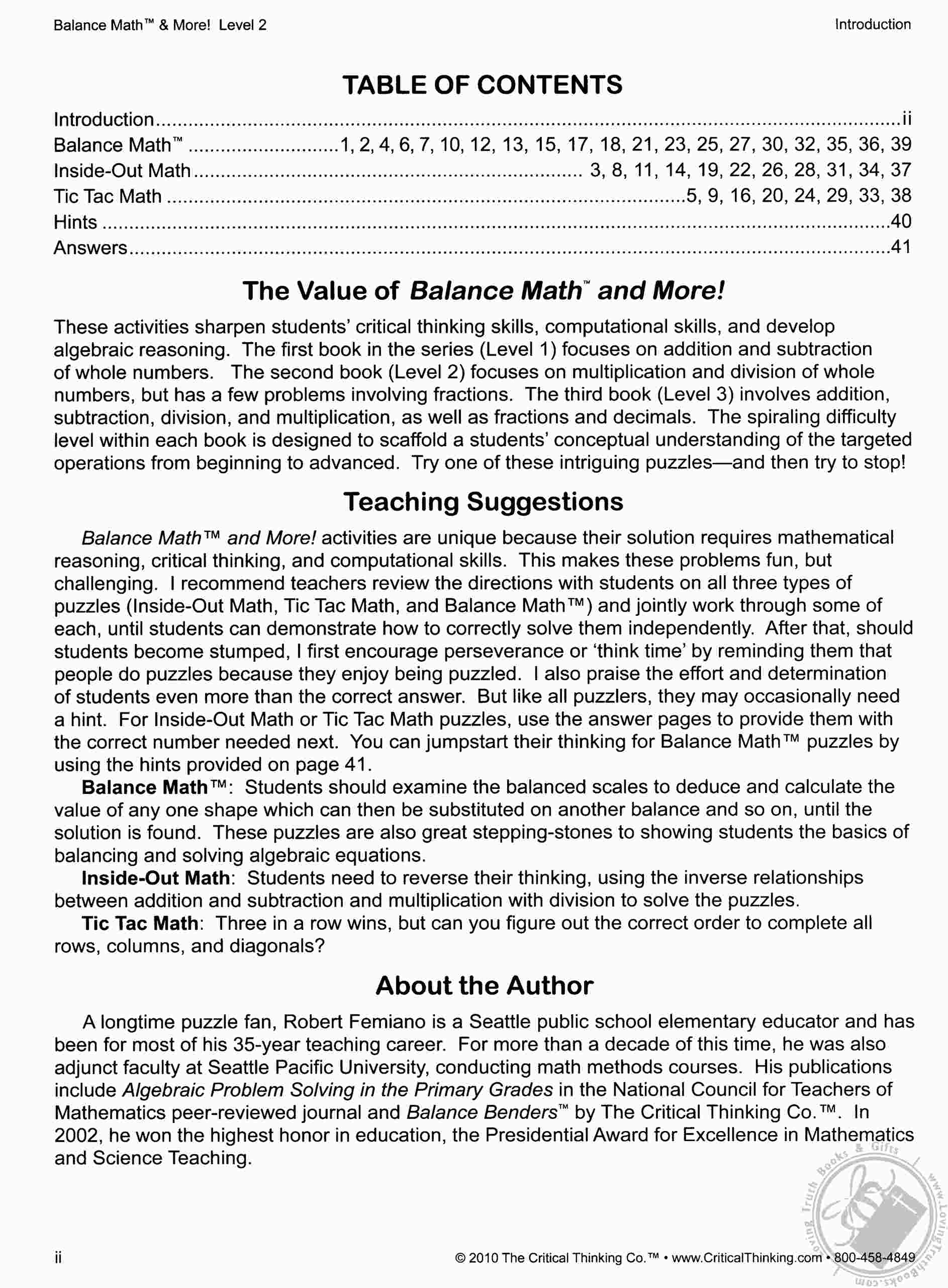 Balance Math & More! Level 2 (Grades 4-12+) by Robert Femiano (Book ...