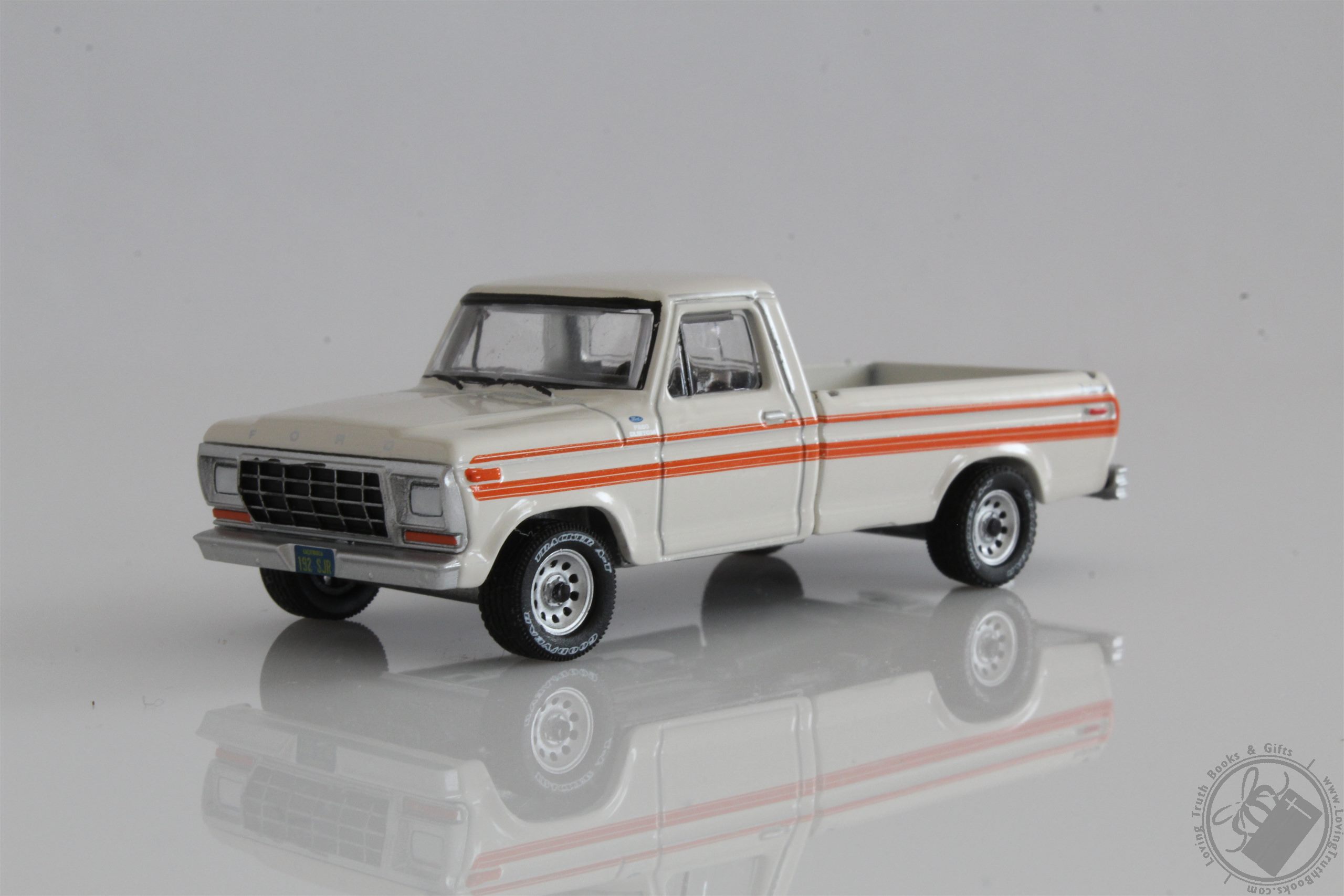 1979 Ford F-250 Explorer Pickup Truck, White with Orange Stripes 1:64 ...
